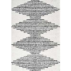 JONATHAN Y MOH408A-8 Elm Diamond Stripe Geometric Shag Indoor Area-Rug Bohemian Contemporary Glam Easy-Cleaning Bedroom Kitchen Living Room Non Shedding, 8 X 10, White/Black