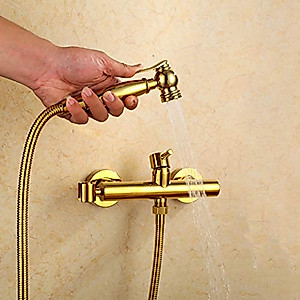 BINCAVIDOU Bidet Spray Set, Wall Mounted Brass Hot and Cold Water Bidet Bathroom Hand Shower Bidet Toilet Sprayer Hygienic Shower Bidet Tap Set with Booster Nozzle,Rose Gold