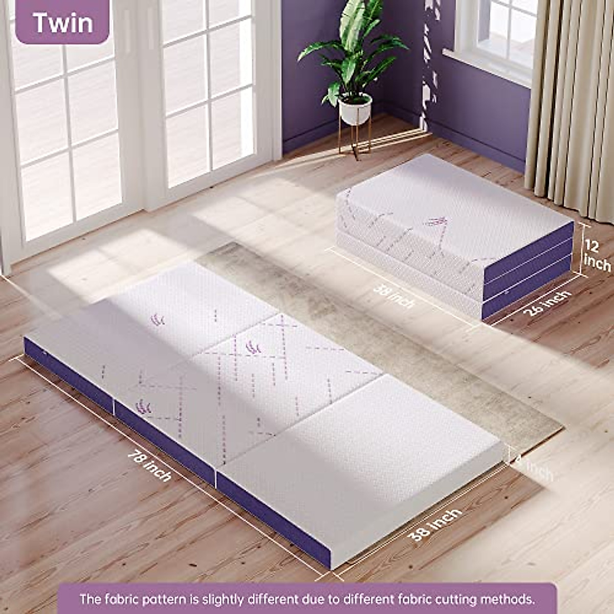 TeQsli Folding Mattress Twin Size, 4-Inch Foldable Mattress, Tri-Fold Gel Memory Foam Mattress with Washable Cover, Portable Mattress for Traveling, Camping, Guest Bed