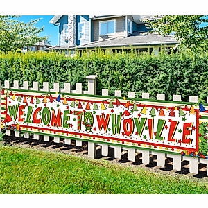 Large Whoville Christmas Decorations Banner Welcome To Whoville Yard Sign Hanging Banner Outdoor Christmas Decorations Grinch Backdrop Home Decor Indoor Christmas Eve Vacation Holiday Party Supplies