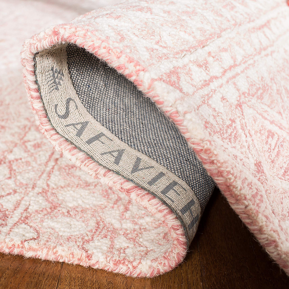 SAFAVIEH Micro-Loop Collection Area Rug - 8' x 10', Pink & Ivory, Handmade Moroccan Boho Tribal Wool, Ideal for High Traffic Areas in Living Room, Bedroom (MLP502U)