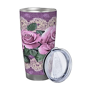 AYCZN Rose Flower 20 OZ Tumbler Stainless Steel Travel Coffee Mug, Floral Vintage Insulated Water Bottle with Lid Leakproof Thermal Cup