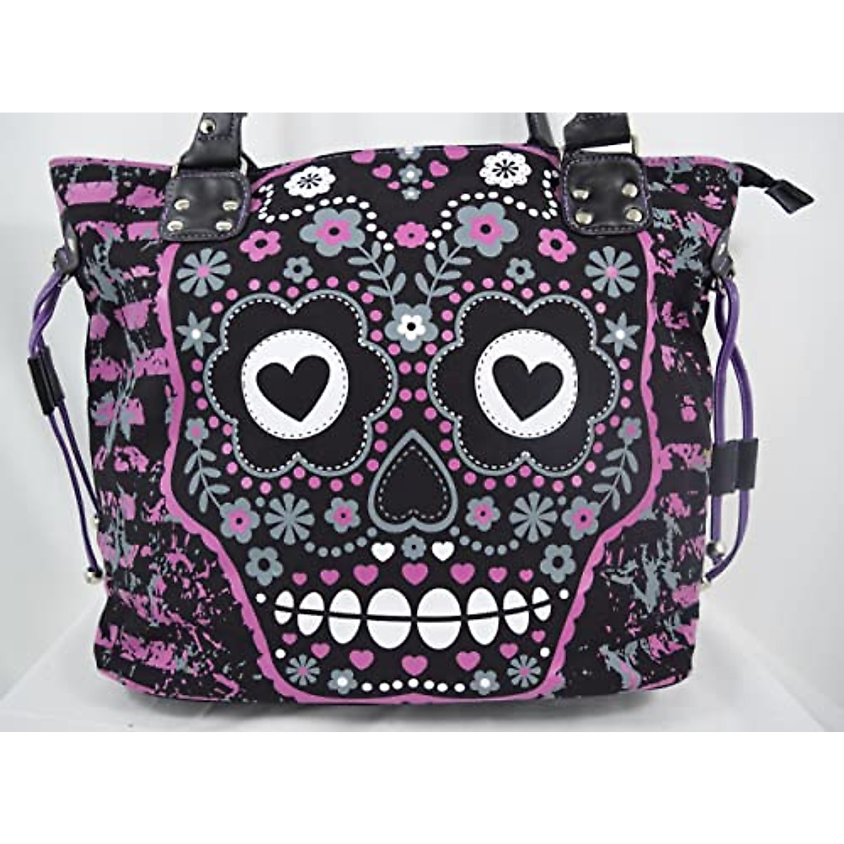 Lost Queen Purple Candy Flower Sugar Skull Cotton Canvas Shoulder Bag