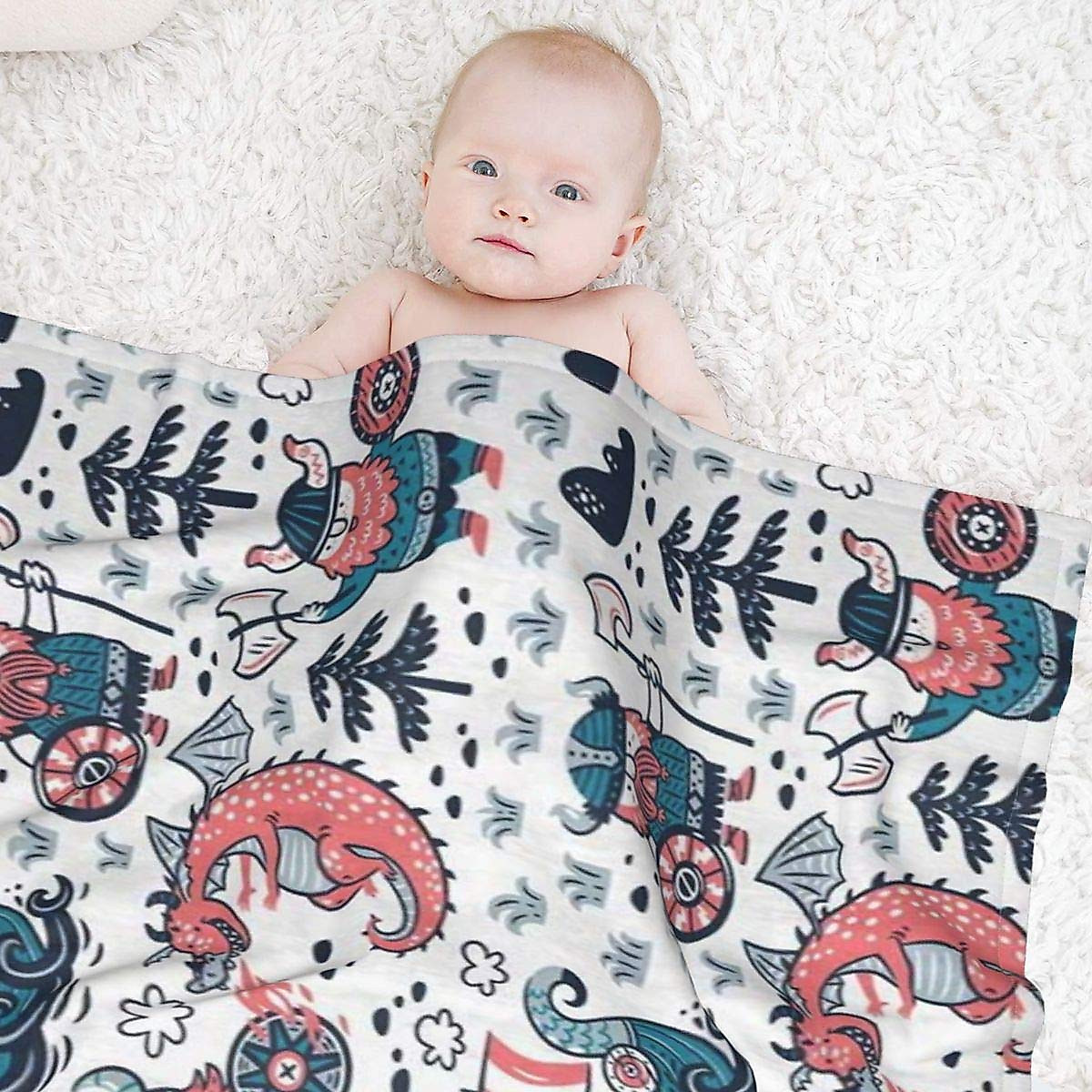 Mantaiyuan Fleece Baby Blanket Cartoon Vikings Dragon Smooth and Soft Receiving Blanket Unisex for Stroller, Crib, Newborns, Carseat 30x40 in