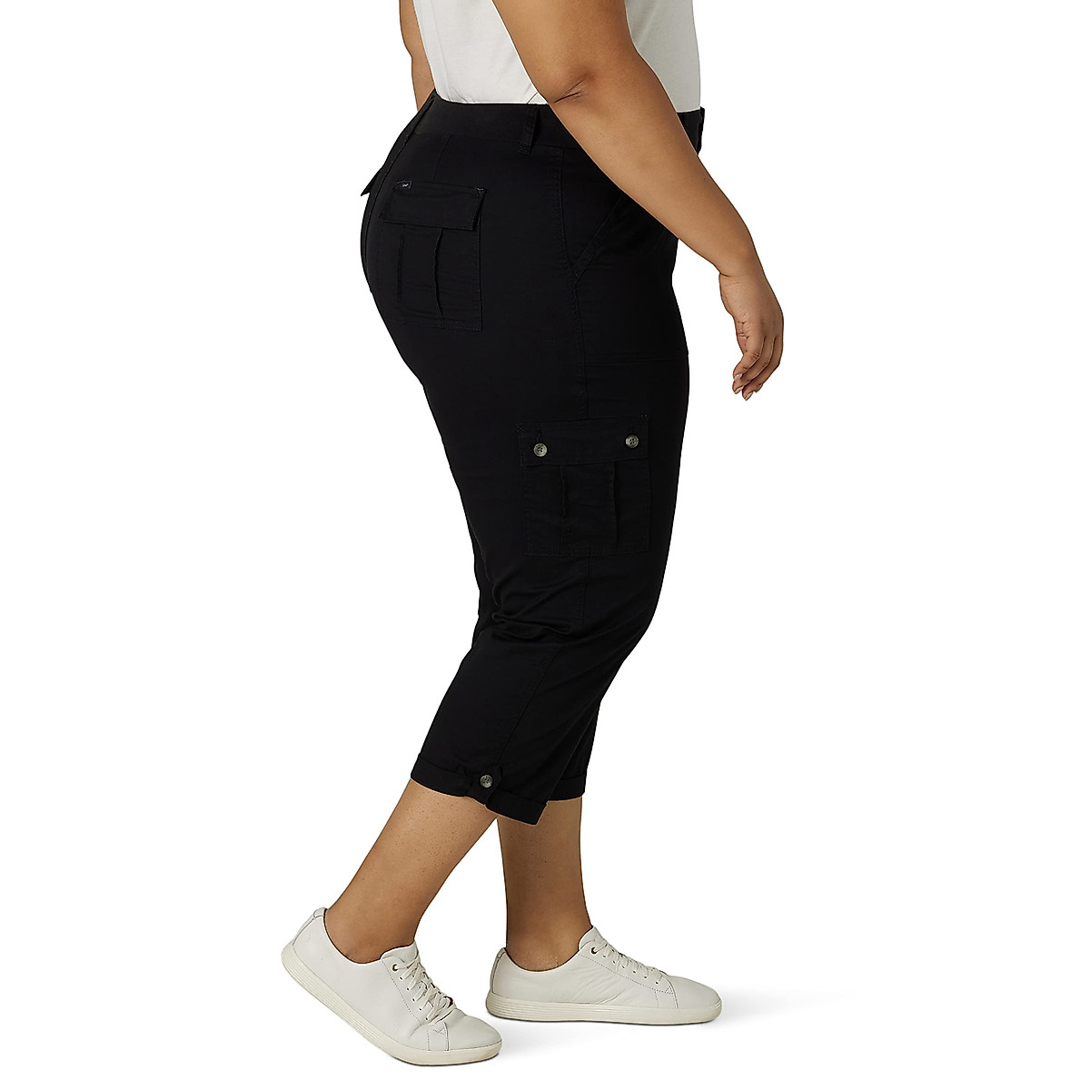 Lee Women's Plus Size Ultra Lux Comfort with Flex-To-Go Cargo Capri Pant Black 18 Plus