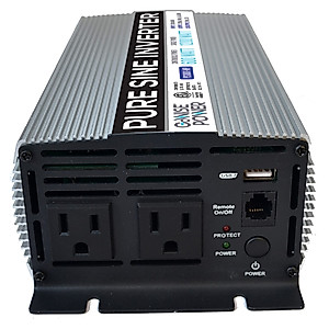 GoWISE Power 600W Pure Sine Wave Inverter 12V DC to 115V AC with 2 AC Outlets + 1 5V USB Port and 2 Clamp Cables (1200W Peak) PS1001