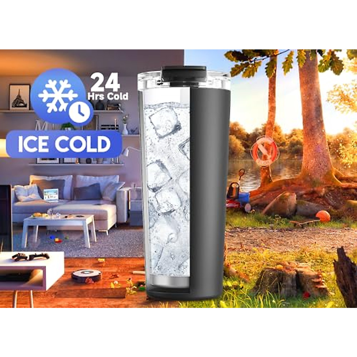 Meoky 24 oz Travel Coffee Mug with Leak-proof Lid, Stainless Steel Insulated Coffee Tumbler, Keeps Hot for 8 Hours or Cold for 24 Hours, Fits in Car Cup Holder (Night)