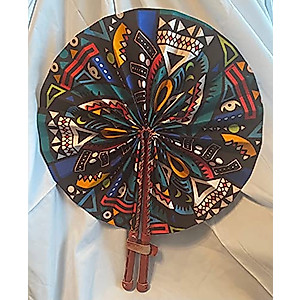 African Print Handheld Leather Folding Fan (White, Black, Brown)