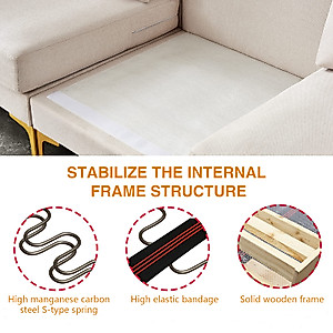 kevinplus 93'' Sectional Sofa Couch for Living Room with Convertible Chaise Ottoman, Modern 3-Seat L-Shape Sofa Couch with Golden Metal Legs for Bedroom Home Office Apartment Small Space, Beige