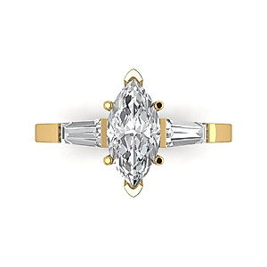 2.0 Ct Brilliant Marquise Cut Clear Simulated Diamond 14K Yellow Gold Three Stone Engagement Promise Bridal Ring Size 4.5