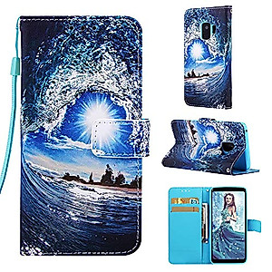 ONV Galaxy S9 Case - Painted Pattern Leather Phone Case for Samsung Galaxy S9 Wallet Case with Card Slots for Samsung Galaxy S9 Flip Cover [Animal] - Sun