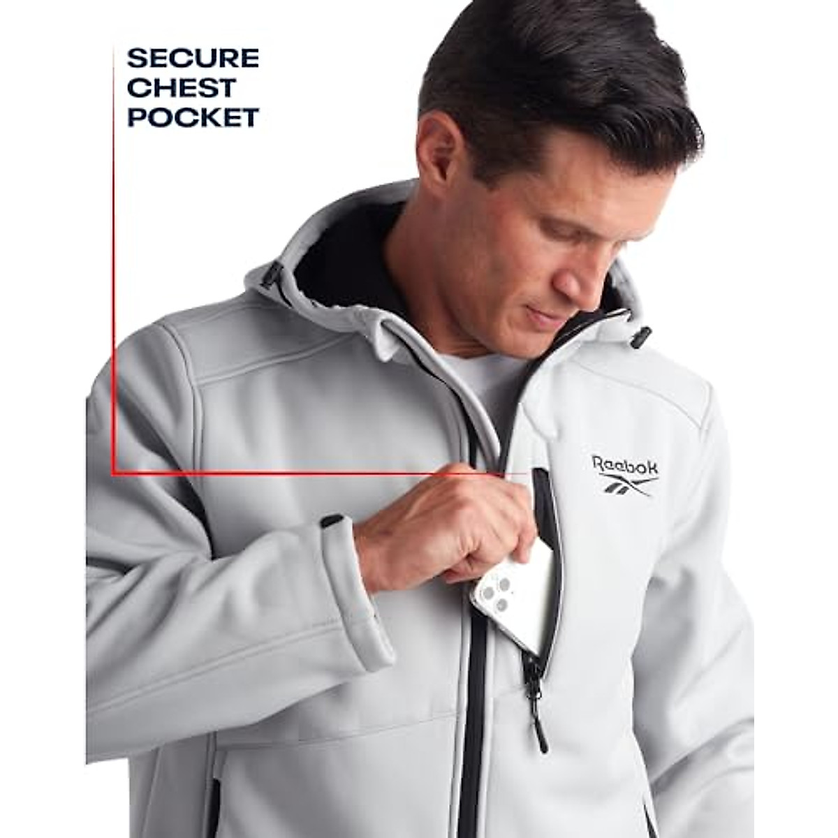 Reebok Men's Jacket - Weather Resistant Fleece Lined Softshell Jacket Coat - Lightweight Casual Coat for Men (M-XXL), Size Medium, Pure Grey