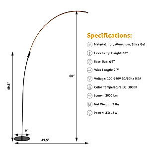 Tangkula LED Arc Floor Lamp, Curved Contemporary Minimalist Standing Lamp with 3 Brightness Levels, Modern Dimmable Adjustable Tall Reading Light, 3000K Warm White (Black)