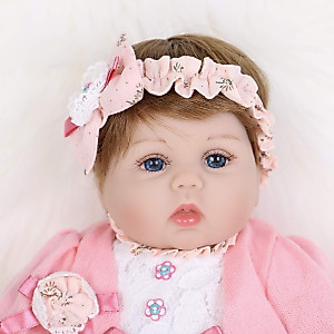 ENADOLL Reborn Baby Doll Realistic Silicone Vinyl Baby Pink Hairband Girl 16 inch Weighted Soft Body Lifelike Doll Gift Set for Ages 3+(Pink Hairband)