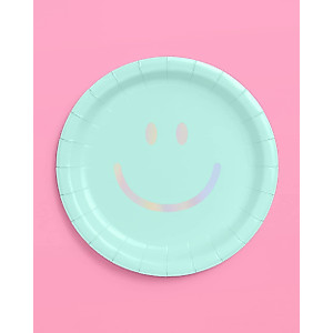 xo, Fetti Smiley Paper Plates - 24 pk, 9" | Happy Pastel Birthday Party Decorations, Cute Bachelorette Party, Cool Cake Plates