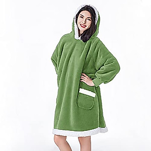 SONORO KATE Wearable Blanket Hoodie Gifts for Women Men Kids - Super Warm Fleece Sherpa Blanket Jacket with Elastic Sleeve,Big Pocket and Giant Hood (Green, Adult)