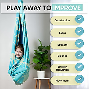 Indoor Sensory Swing for Kids or Outdoor – Holds 300lbs, Double-Layer, & 360° Swivel, Calming Compression Therapy Swing Hammock for Kids & Adults with All Hardware – Sensory-Motor Toys & Gifts