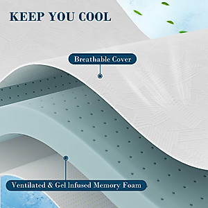 3 Inch Queen Memory Foam Mattress Topper, Cooling Gel Bed Topper with Removable Cover, Soft & Pain Relief & Breathable, CertiPUR-US & Oeko-Tex Certified