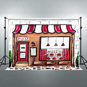 AOSTO 6.5x5ft Pizza Shop Photo Background Newborn Baby Shower Cake Table Decorations Banner Kids Birthday Party Photo Backdrop Studio Props W-3668