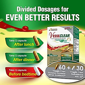 LABO Nutrition VesseCLEAR CX: Nattokinase NSK-SD + Gamma Oryzanol for Clean Blood Vessel & Healthy Ageing, Japan's Most Clinically Studied, Support Healthy Cholesterol, Heart, Vegan, 60sx3