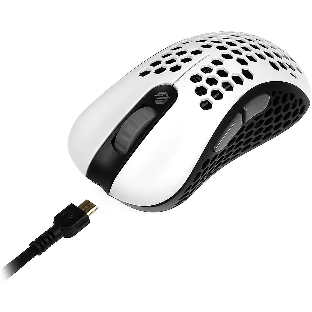 Gwolves Skoll Mini SK-S White 50g Ultralight Weight Honeycomb Design Ergonomic Wired Gaming Mouse with 3389 Sensor - PTFE Skates - 16,000DPI - Detachable Cable (White) (Small)