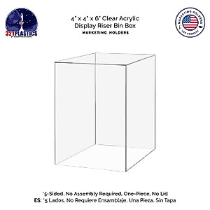 4" x 4" x 6" Clear Acrylic Display Box with One Open Side No Lid Versatile Rectangular Plexiglass Retail Product Riser or Merchandise Storage Bin by Marketing Holders