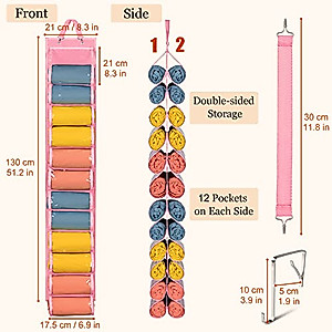 Lirex Hanging Yoga Legging Storage Organizer with 24 Pockets, Foldable Oxford Cloth Hanging Closet Organizer Shirts Jeans Storage Hanger Socks Holder for Family Closet Bedroom, Pink