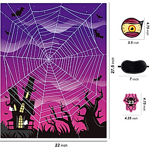 JOYIN 2 PCS Halloween Party Games for Kids Pin The Eyeball on Zombie and Pin The Tail on The Web Party Games in 2 Designs with 2 Posters, Fun Reusable Kids Gift Halloween Party Favors Supplies