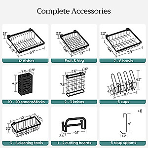 SONGMICS Over The Sink Dish Drying Rack with Adjustable Length (34-39.4 Inches), 2 Tier Kitchen Sink Rack, Space Saving Dish Drainer Organizer for Countertop, Black UKCS023B01