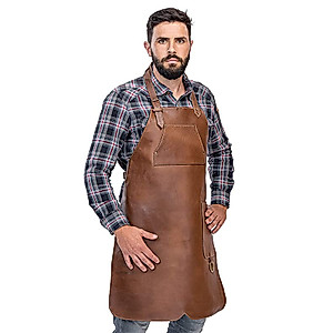 Premium Leather Apron - Full Leather handcrafted BBQ, Working, Barber Apron - One-Cut Style, adjustable Chef`s apron Henry