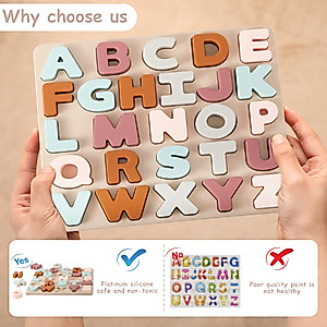 TOYHDAYO Silicone Alphabet Puzzle for Toddlers 1-3, Alphabet Toys with Puzzle Board & Letter Blocks ABC Letter Puzzles, Educational Learning Toys for Toddlers, Best Preschool Education Gift