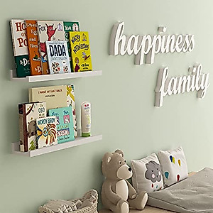 Wallniture Denver 17" White Floating Bookshelf and Picture Ledge for Kids Room Decor and Nursery Shelves for Wall, Set of 2