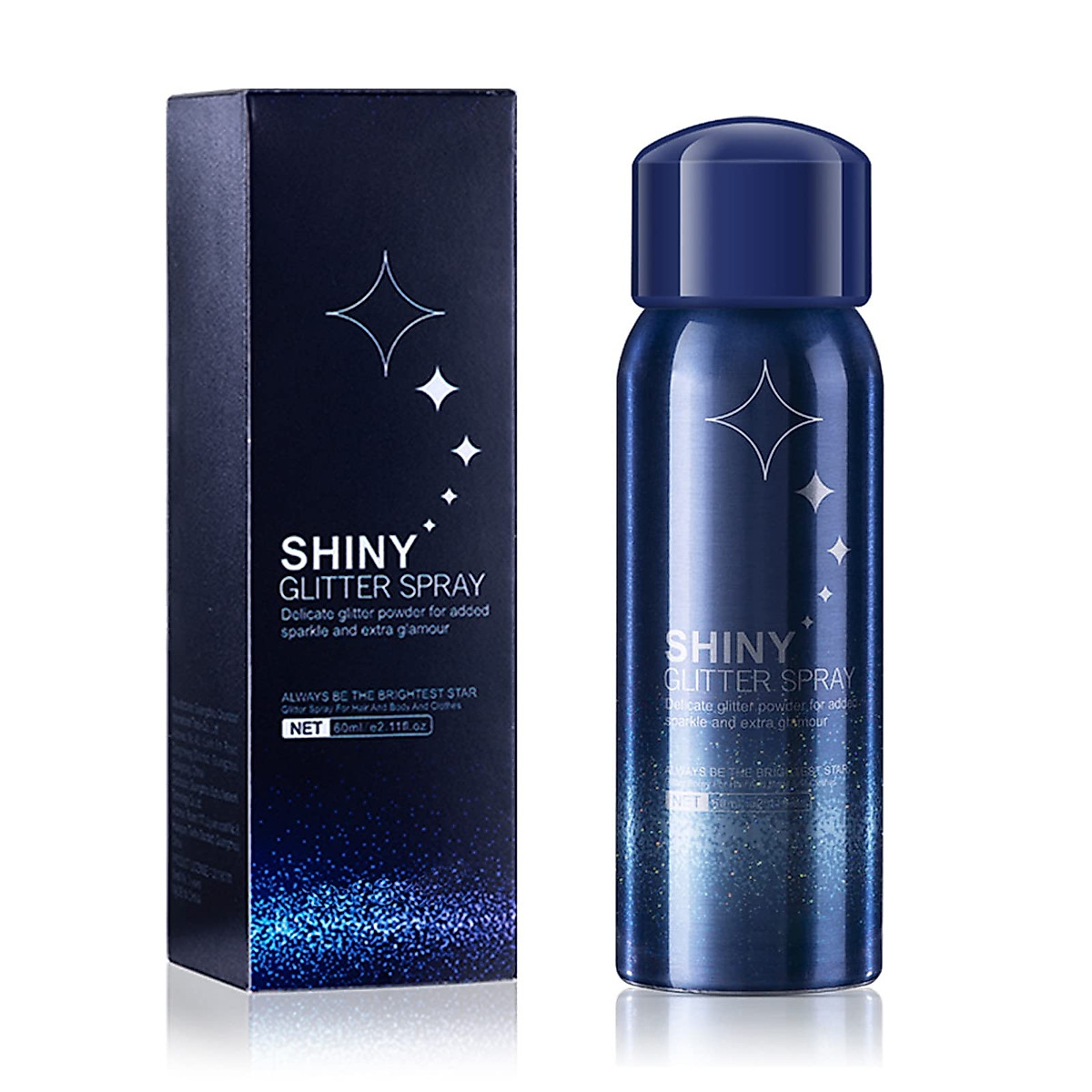 Shiny Glitter Spray, Hair and Body Glitter Spray, Quick-Drying Waterproof Long-Lasting Body Shimmery Spray for Prom, Festival Rave and Stage Makeup (2.11 oz)