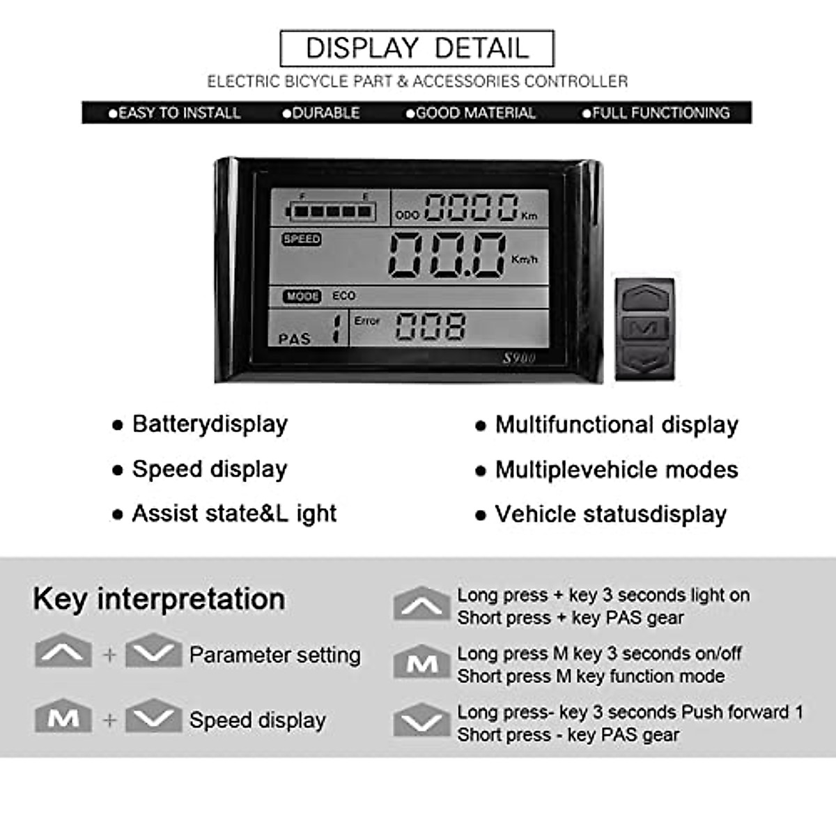 20" Rear Wheel Electric Hub Motor Kit, 20inch 72V 3000W Electric Bike Controller S900 Panel Rear Drive Hub Thumb Throttle Kit for Electric Bike Conversion