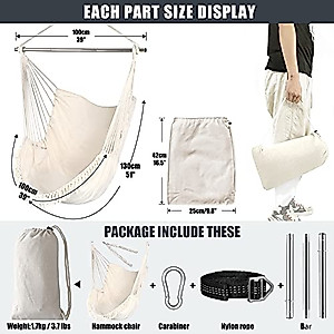 Chihee Hammock Chair Large Hanging Chair Soft Seat with Strong Straps and Hook Hanging Rope Swing Bear up to 330 lbs Stainless Steel Spreader Bar with Anti-Slip Rings Indoor Outdoor Home Garden Patio
