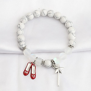 FUSTMW Wizard Oz Shoe Bracelet Dorothy Ruby Gifts Ruby Red Slippers Jewelry Movie Fans Inspired Gifts Magic Wand Charm (White)