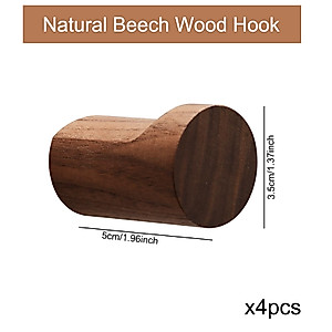 LYFJXX 4 Pack Natural Wood Hooks for Wall, Hooks for Wall Mounting, Walnut Wood Coat Rack
