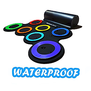 Electronic Drum Set,7 Practice Drum Pads,Roll-up Rechargeable Drum Set with Pedals,Sticks,Built-in Speaker/Headphone Jack, Rainbow Color