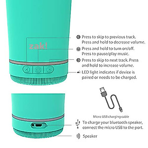 Zak Designs Zak! Play Bluetooth Tumbler with Straw and Wireless Speaker, Slider Lid, Double-Wall Stainless Steel and Vacuum Insulation, Removable Rechargeable Bluetooth Speaker