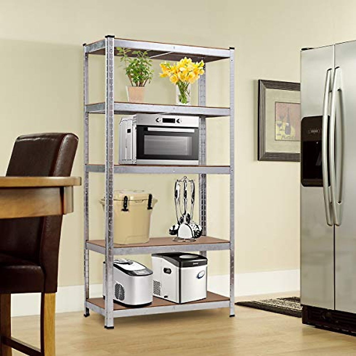GOFLAME 5-Tier Storage Shelving Rack, Height Adjustable Shelves Heavy Duty with Steel Frame, Display Rack for Books, Clothes 36"x 16"x 72”, Silver
