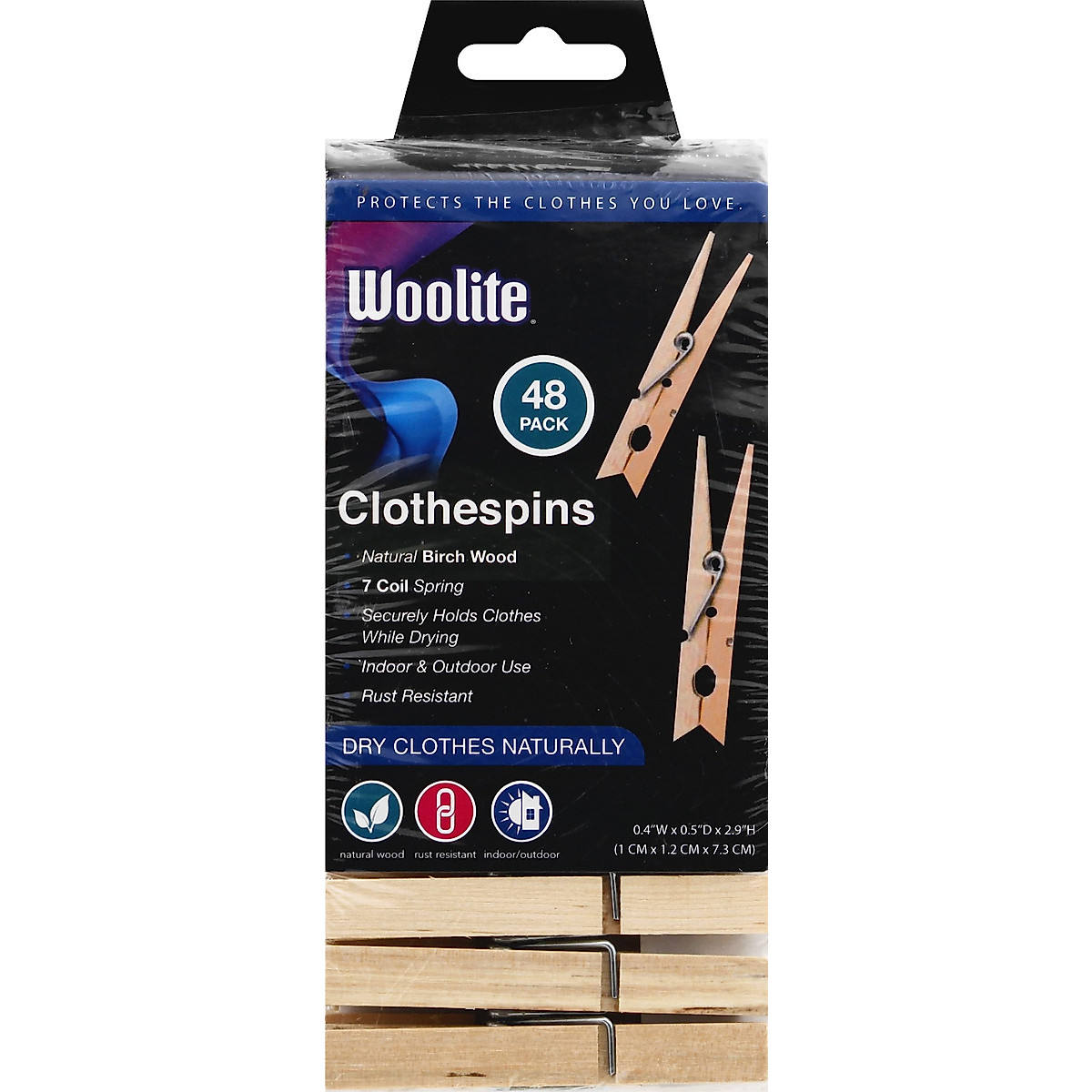 WOOLITE Laundry 360 48 Count Birch Wood Clothespins, Natura