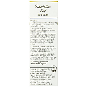 CELEBRATION HERBALS Dandelion Leaf Tea Organic 24 Bag, 0.81 Ounce