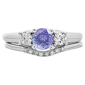 Dazzlingrock Collection 5mm Round Tanzanite & White Diamond 3 Stone Wedding Ring Set for Women in 14K Gold