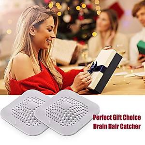 Hair Drain Catcher,Raised Square Shower Drain Covers with Suction Cup for Pop-up Stopper 2 Pack (White)