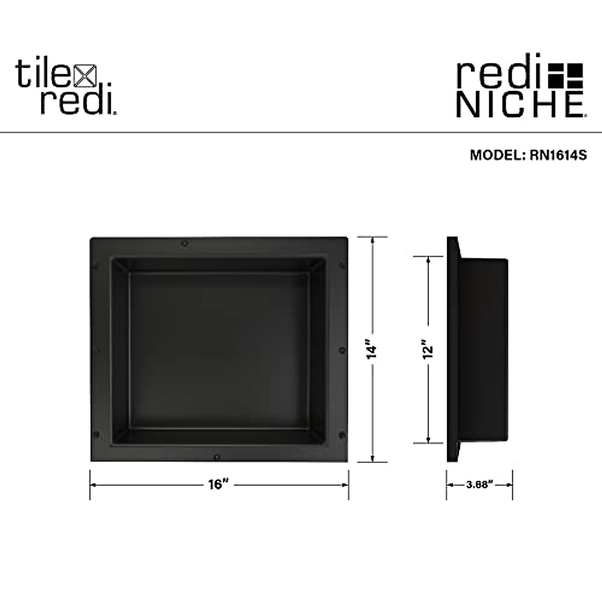 Tile Redi USA Niche Single Recessed Shower Shelf – Black, One Inner Shelf, 16-Inch Width x 14-Inch Height x 4-Inch Depth (620)