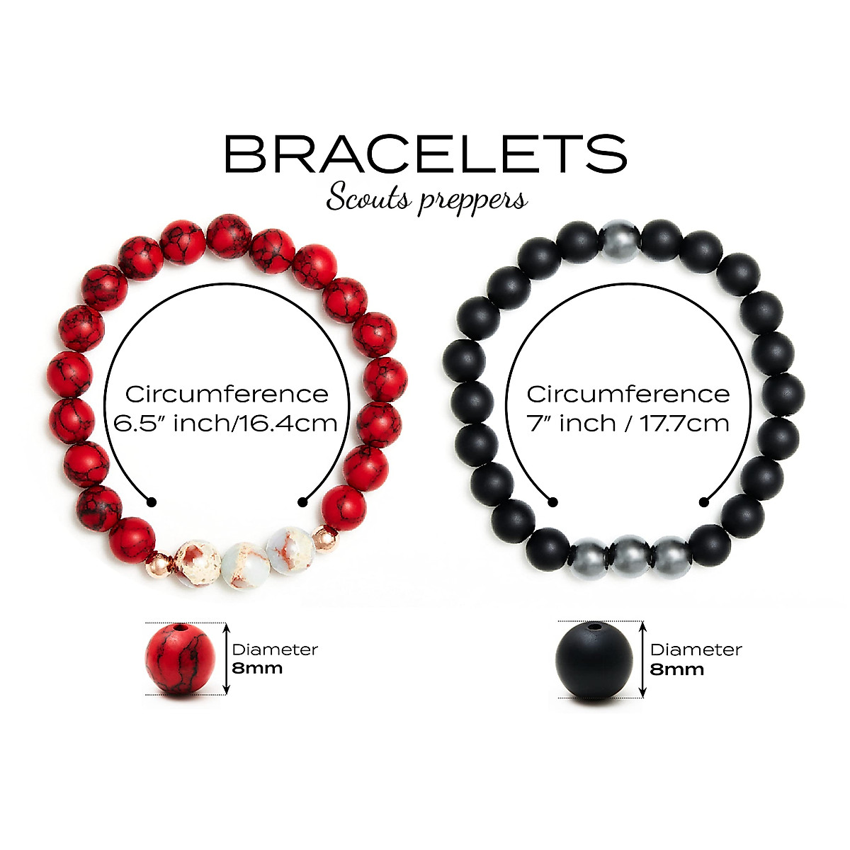 Scouts Preppers Luxury 2pack red&black Beaded Bracelet - Onyx & Hematite PLUS Red Natural Stone Beaded Bracelet - Meaningful Unisex Design Beads for Men Women Xmas Gift, Black,Turquoise