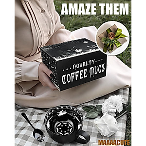 Christmas Gifts, Nightmare Midnight Skull Coffee Mugs with Spoons, Halloween Birthday White Elephant Weird Gifts for Women Men Girl Friends, Halloween Spooky Witchy Gothis Decor Horror Novelty Tea Cup