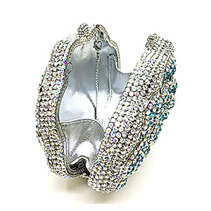 Tngan Women Elegant Rose Flower Evening Clutch Sparkling Crystal Rhinestones Purse Banquet Prom Wedding Handbag, Silver Teal