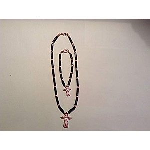 Plastic bead 17" Necklace & 7" Bracelets, black, & silver color with pendent