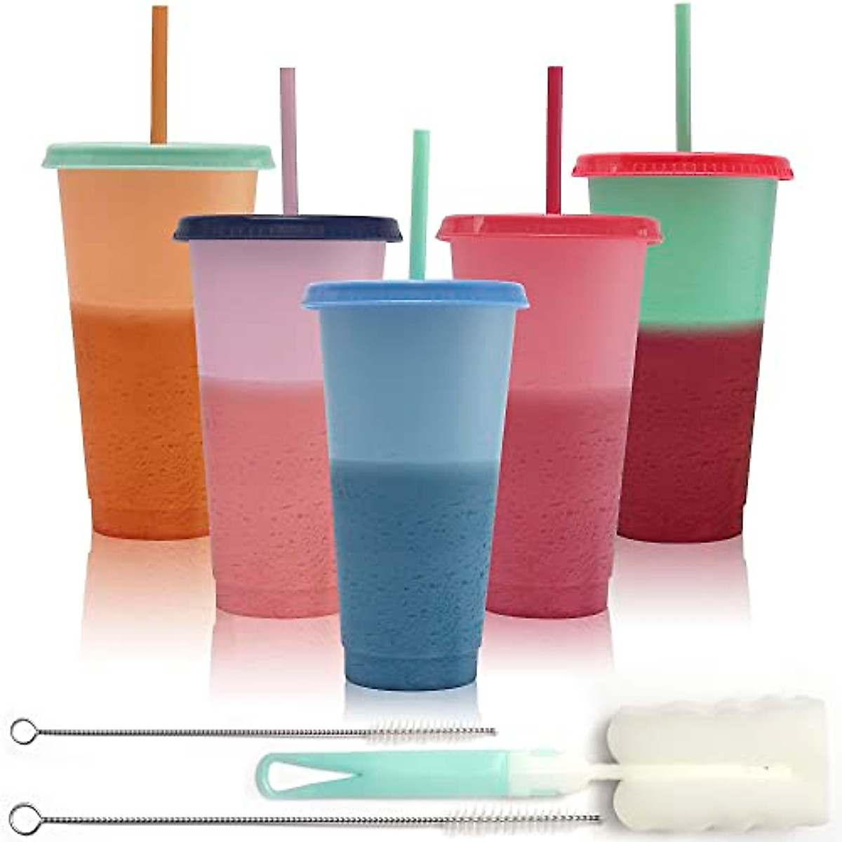 Reznap - Color Changing Cups - 5x Cups & Straws - 24 oz - BPA Free - Reusable Tumblers with Lids and Straws - Easy to Take Anywhere - Summer Party Cups - For Kids and Adults